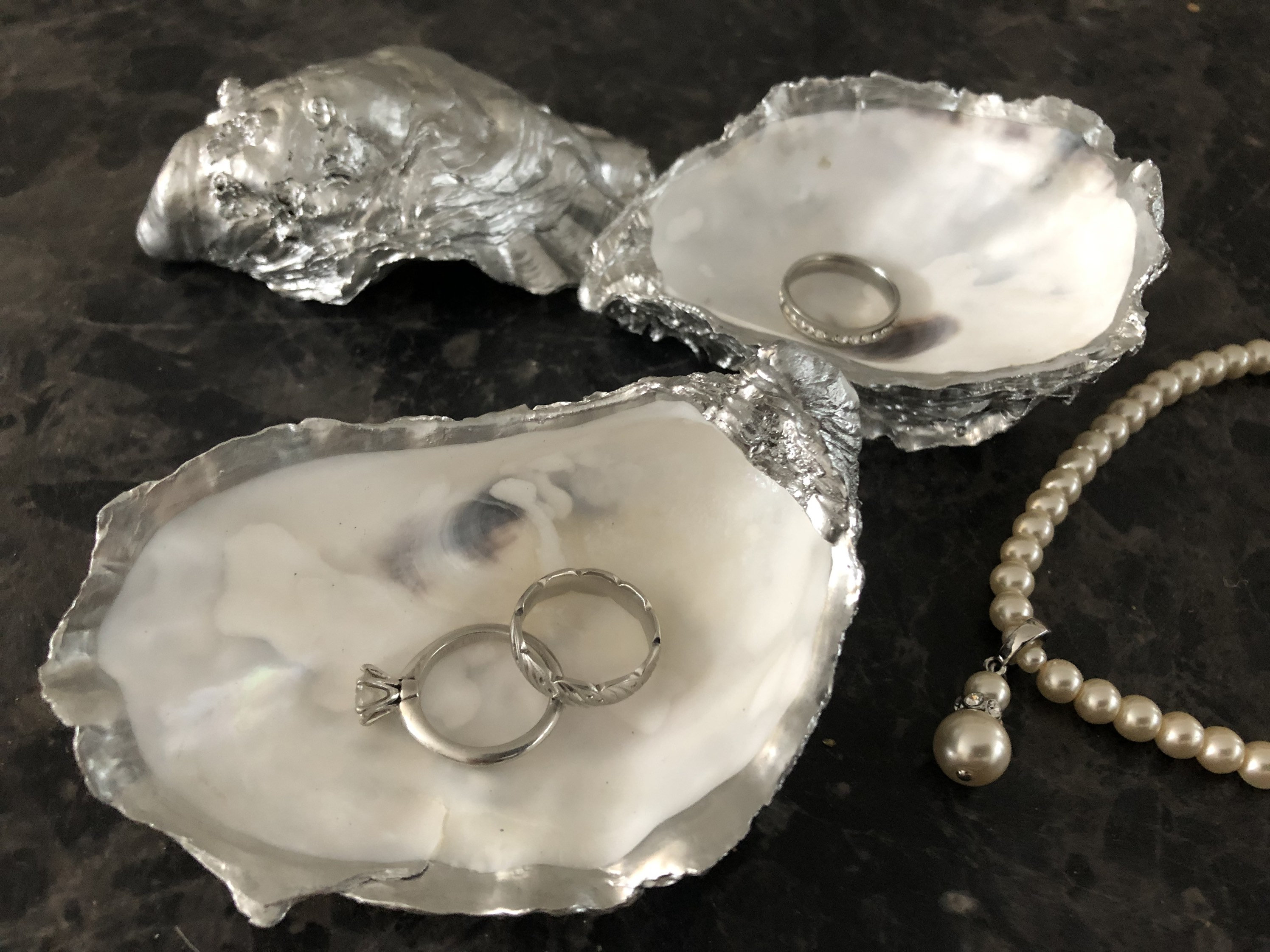 Silver & White Oyster Shell Trinket Dish or Jewellery Dish | Silver ...
