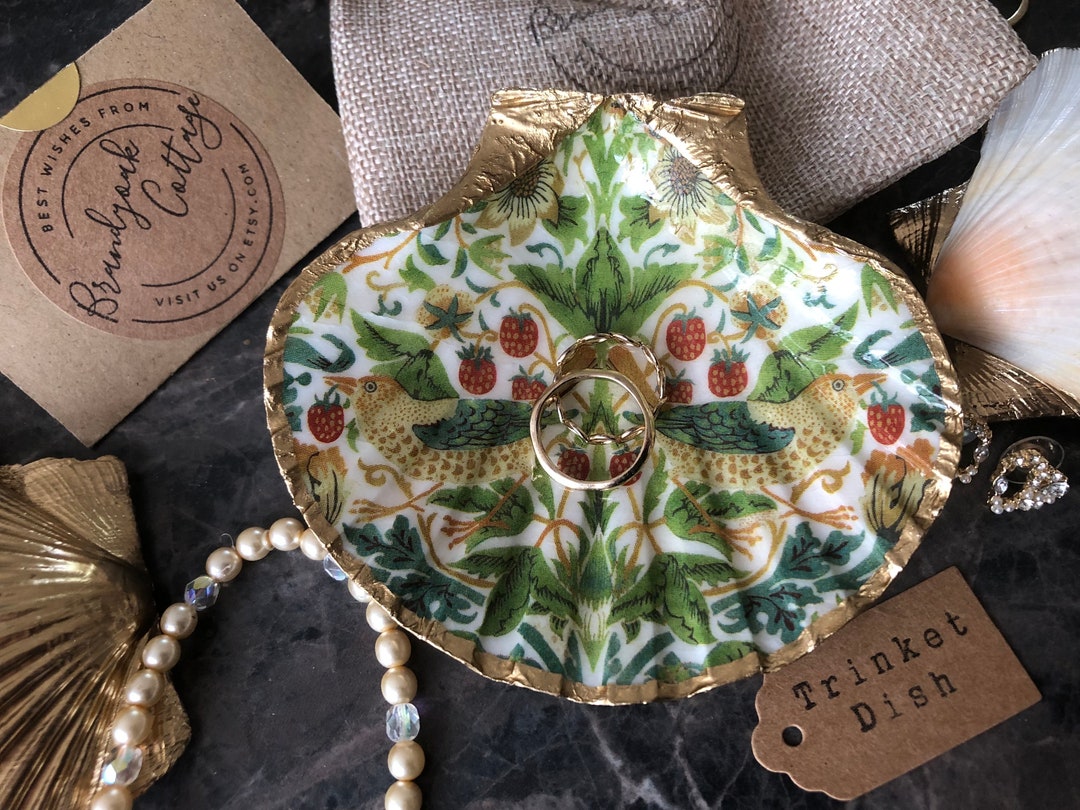 William Morris Shells in Strawberry Thief Cream Red Green, Gold Scallop ...