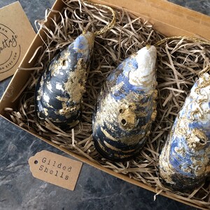 Boxed Hanging Christmas Shell Ornaments Giftbox Set of X-large Gilded ...