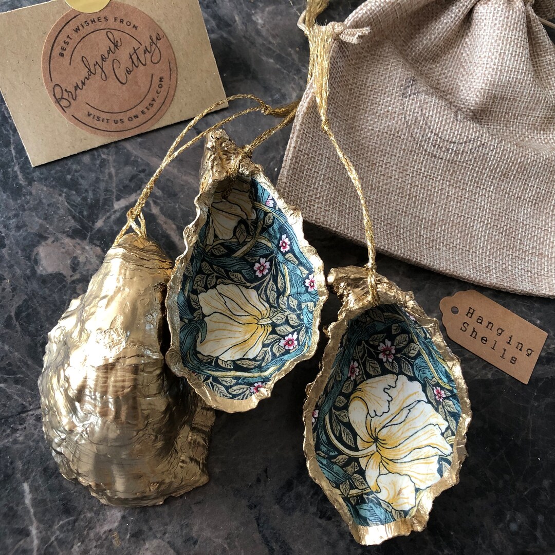 William Morris Hanging Gold Oyster Shell Decoration in Dark Pimpernel ...