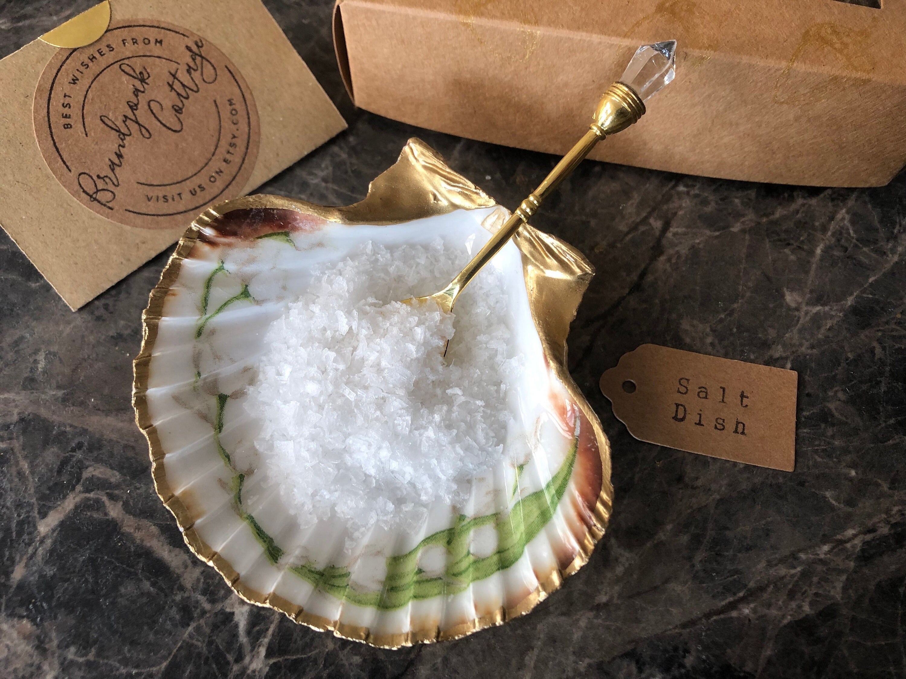 Lily of the Valley Gold Scallop Shell Salt & Pepper Cruet Dishes With ...