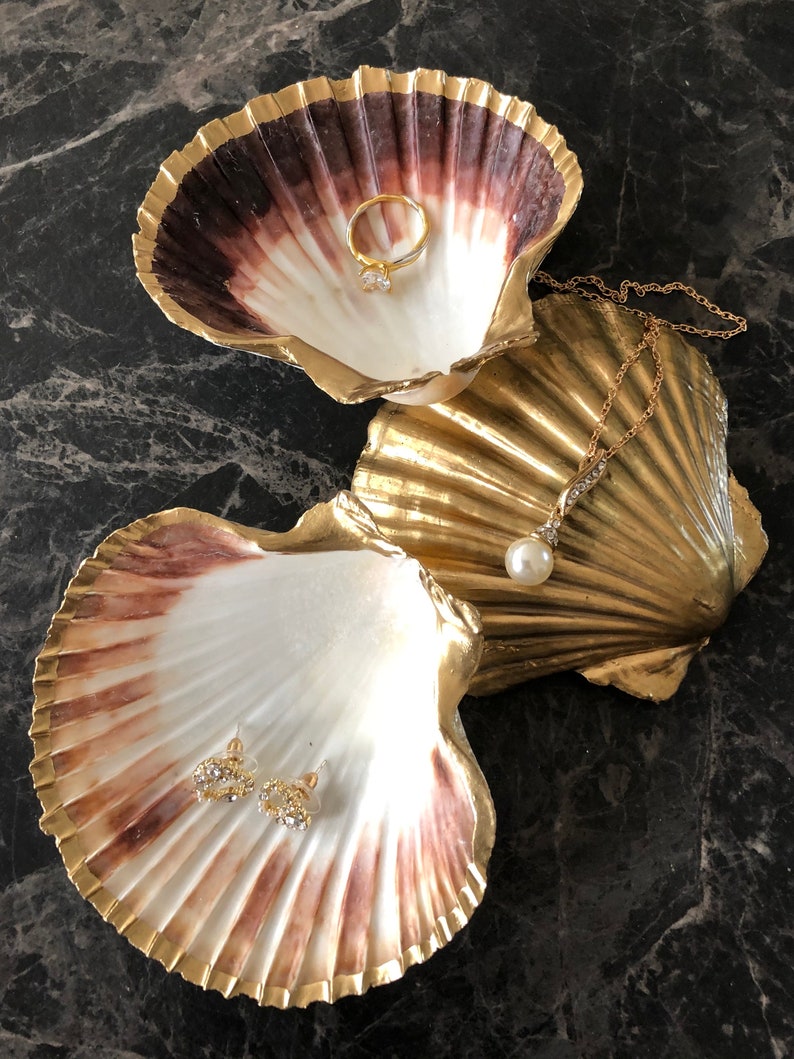 Shell Trinket Dish Gilt Edged Golden Scallop Shell Gold | Etsy