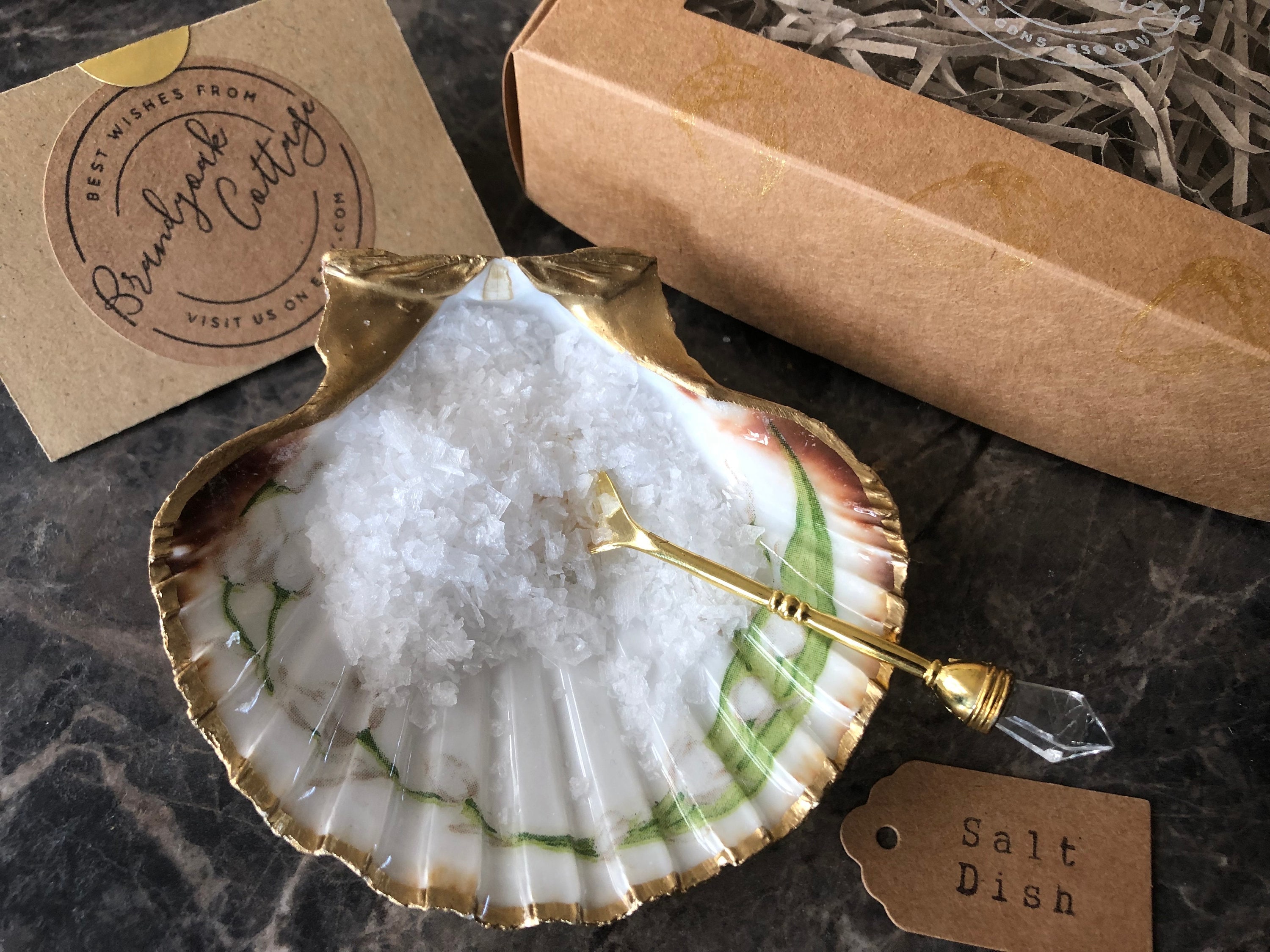 Lily of the Valley Gold Scallop Shell Salt & Pepper Cruet Dishes With ...