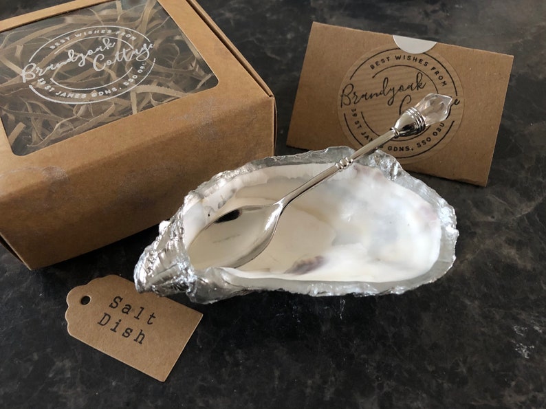 Single Silver Oyster Shell Salt Dish With Spoon | Salt Pinch Pot Cruet ...