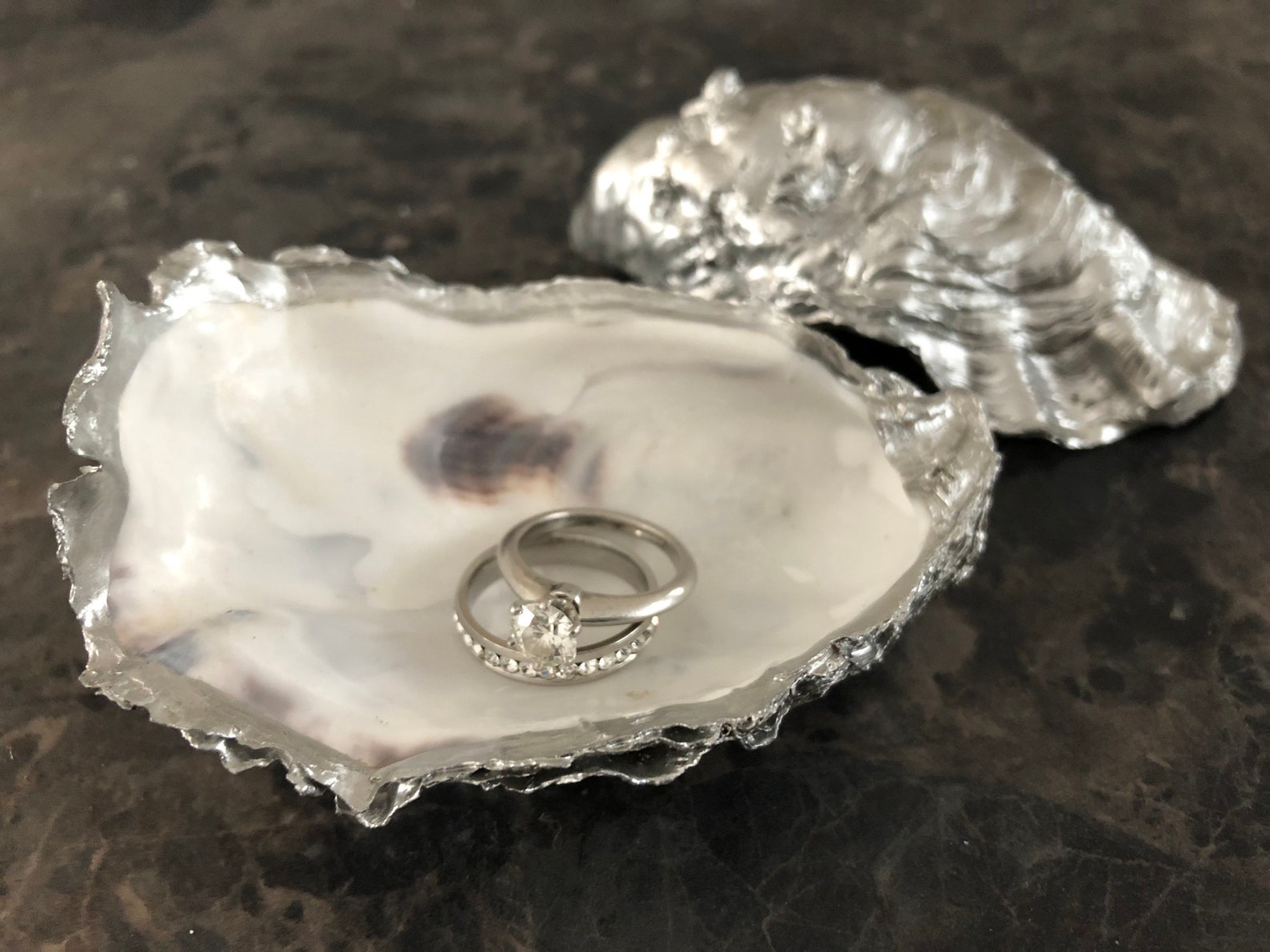 Silver & White Oyster Shell Trinket Dish or Jewellery Dish | Silver ...