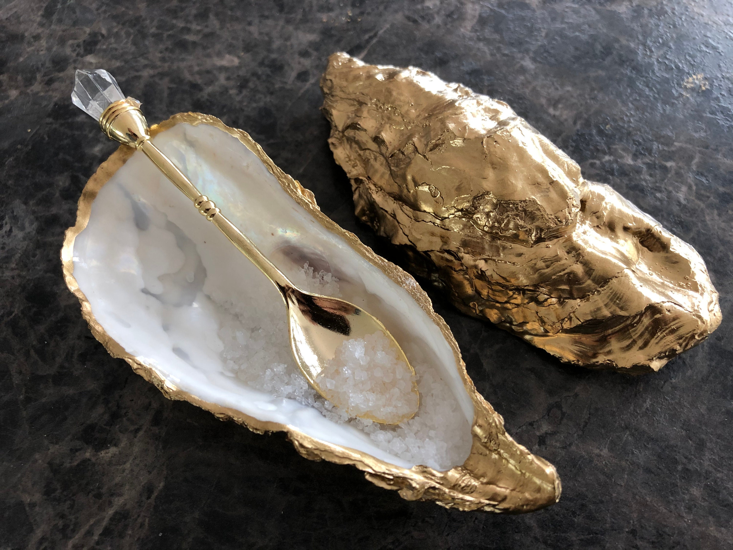Single Gold Oyster Shell Salt Cellar with Golden Spoon | Etsy