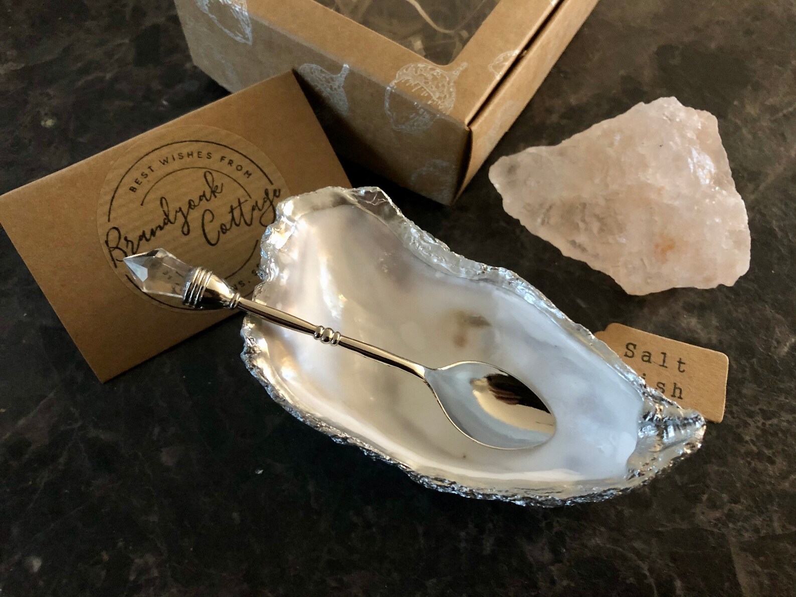 Single Silver Oyster Shell Salt Dish With Spoon | Salt Pinch Pot Cruet ...