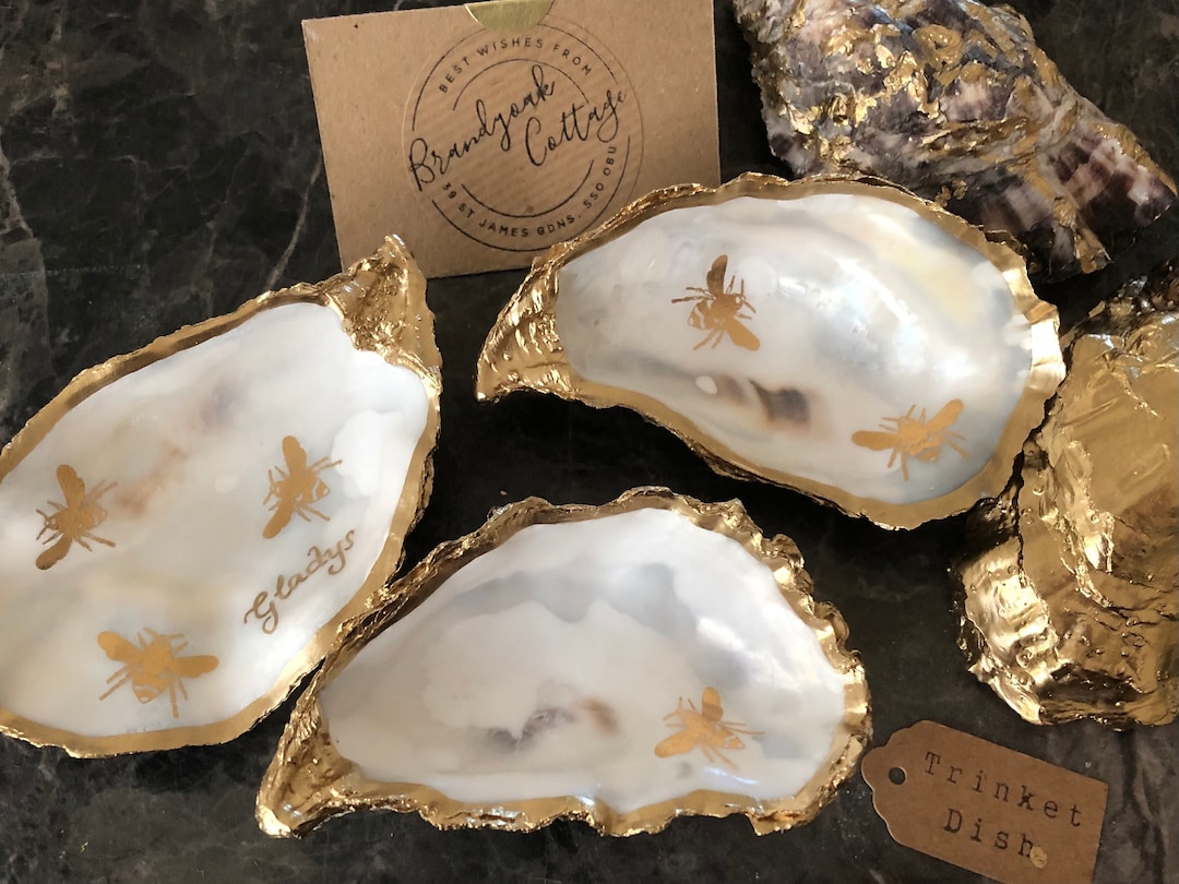 Gold Bee Oyster Shell Trinket Dish Bumblebee Bee Gift, Bee Ring Dish ...