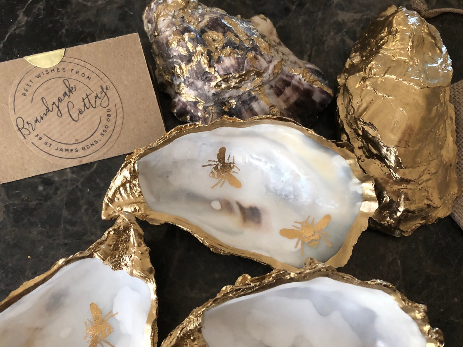 Gold Bee Oyster Shell Trinket Dish Bumblebee Bee Gift, Bee Ring Dish ...