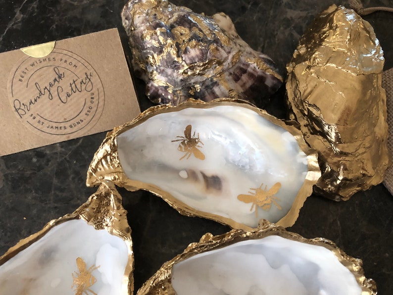 Gold Bee Oyster Shell Trinket Dish Bumblebee Bee Gift, Bee Ring Dish ...