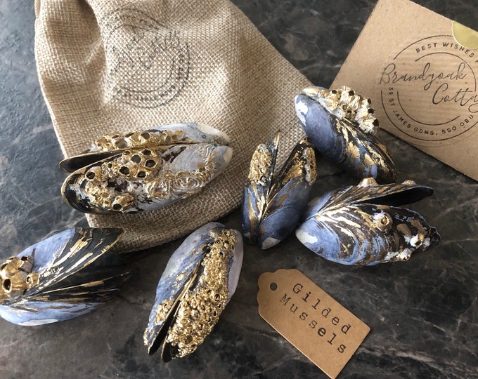 Gilded Double Mussel Shells Table Decor, Beach Coastal Decor, Barnacle ...