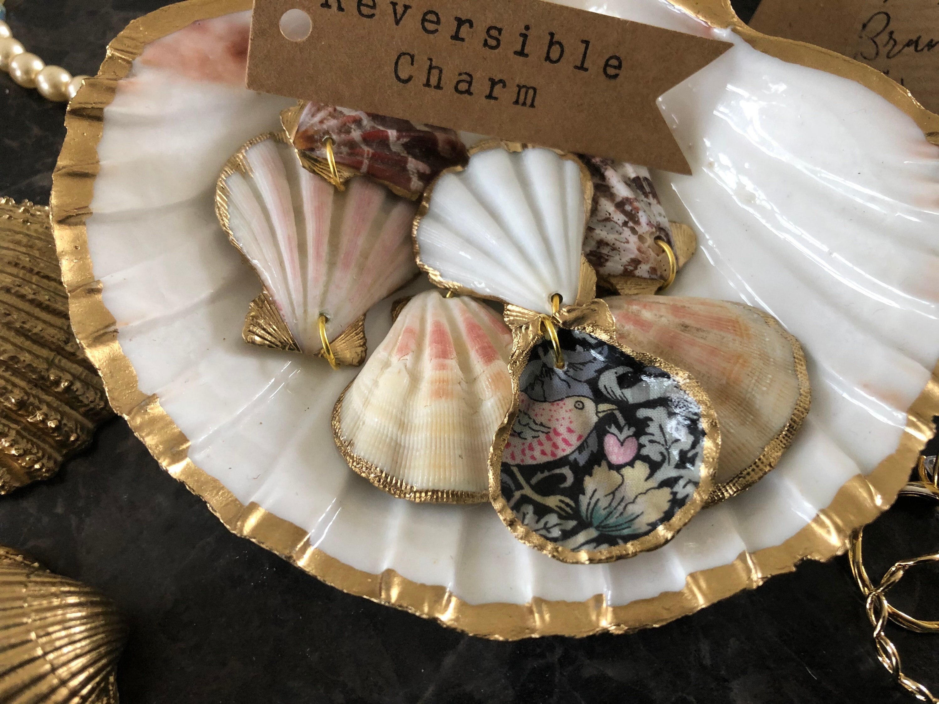 Reversible Shell Charm or Pendant in William Morris Strawberry | Etsy