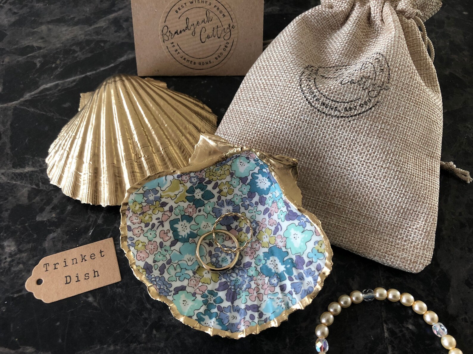 Liberty Print Gift Gold Shell Pastel Trinket Dish in Michelle Pink Blue ...