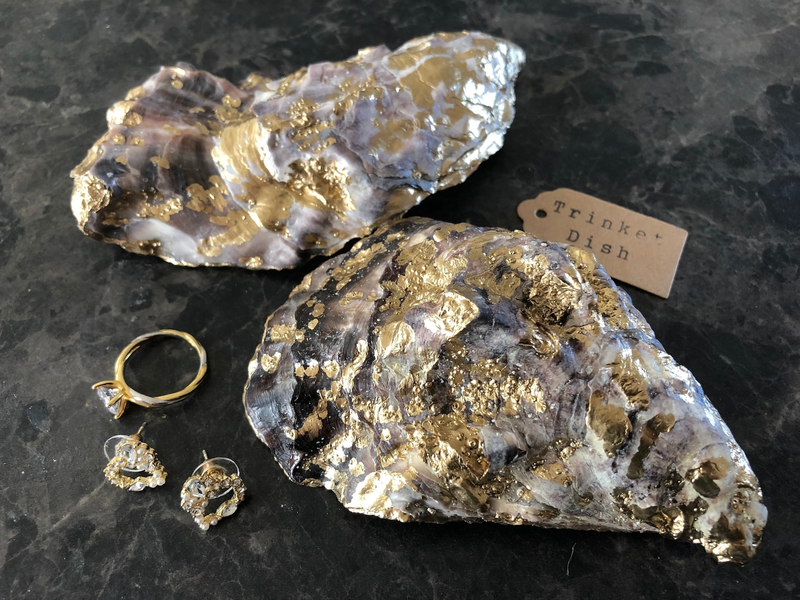 Oyster Shell Jewellery Dish With Beautiful Natural & Gold - Etsy