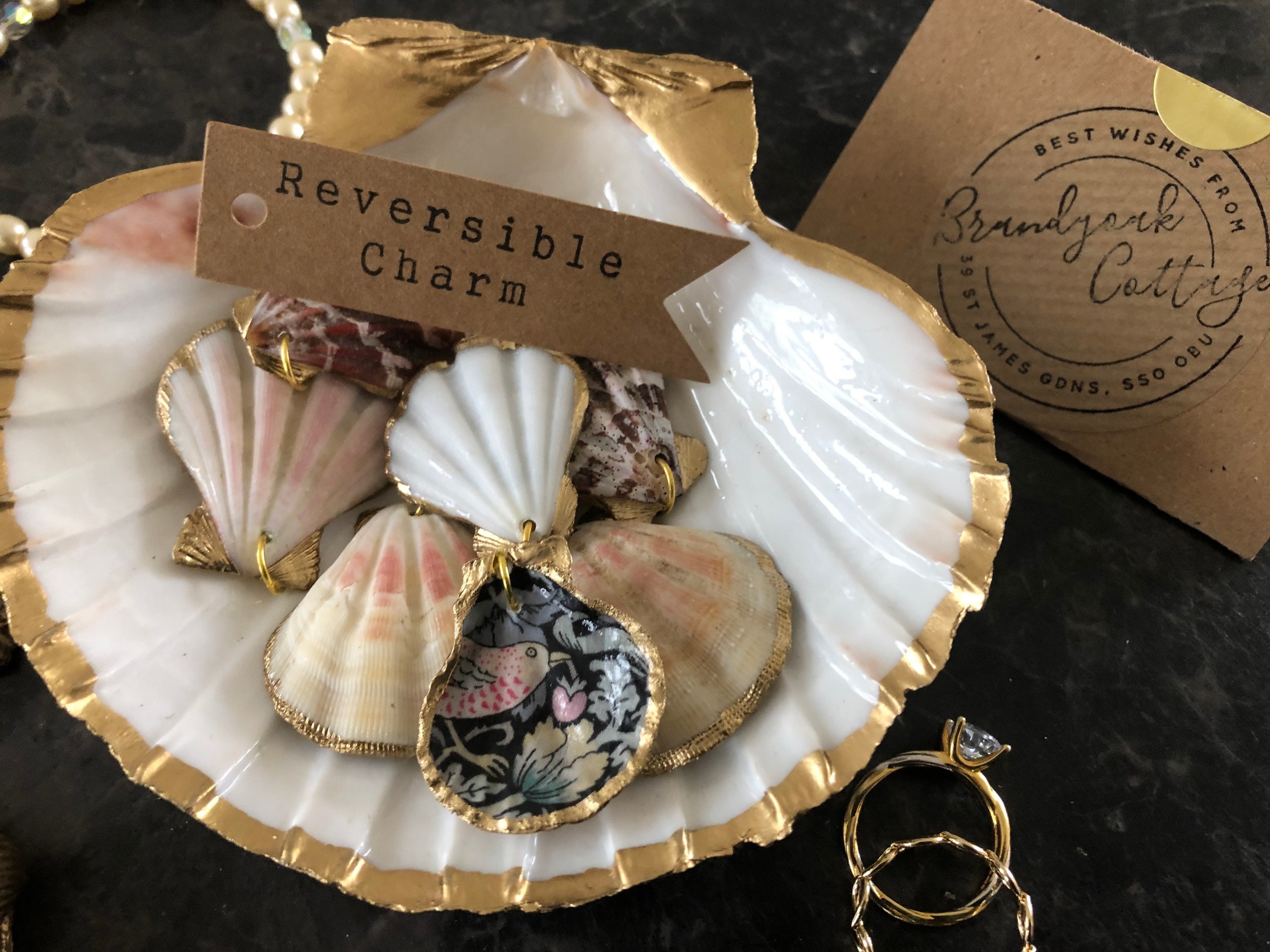 Reversible Shell Charm or Pendant in William Morris Strawberry | Etsy