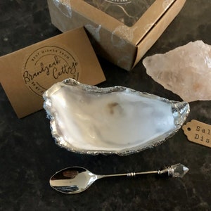 Single Silver Oyster Shell Salt Dish With Spoon | Salt Pinch Pot Cruet ...