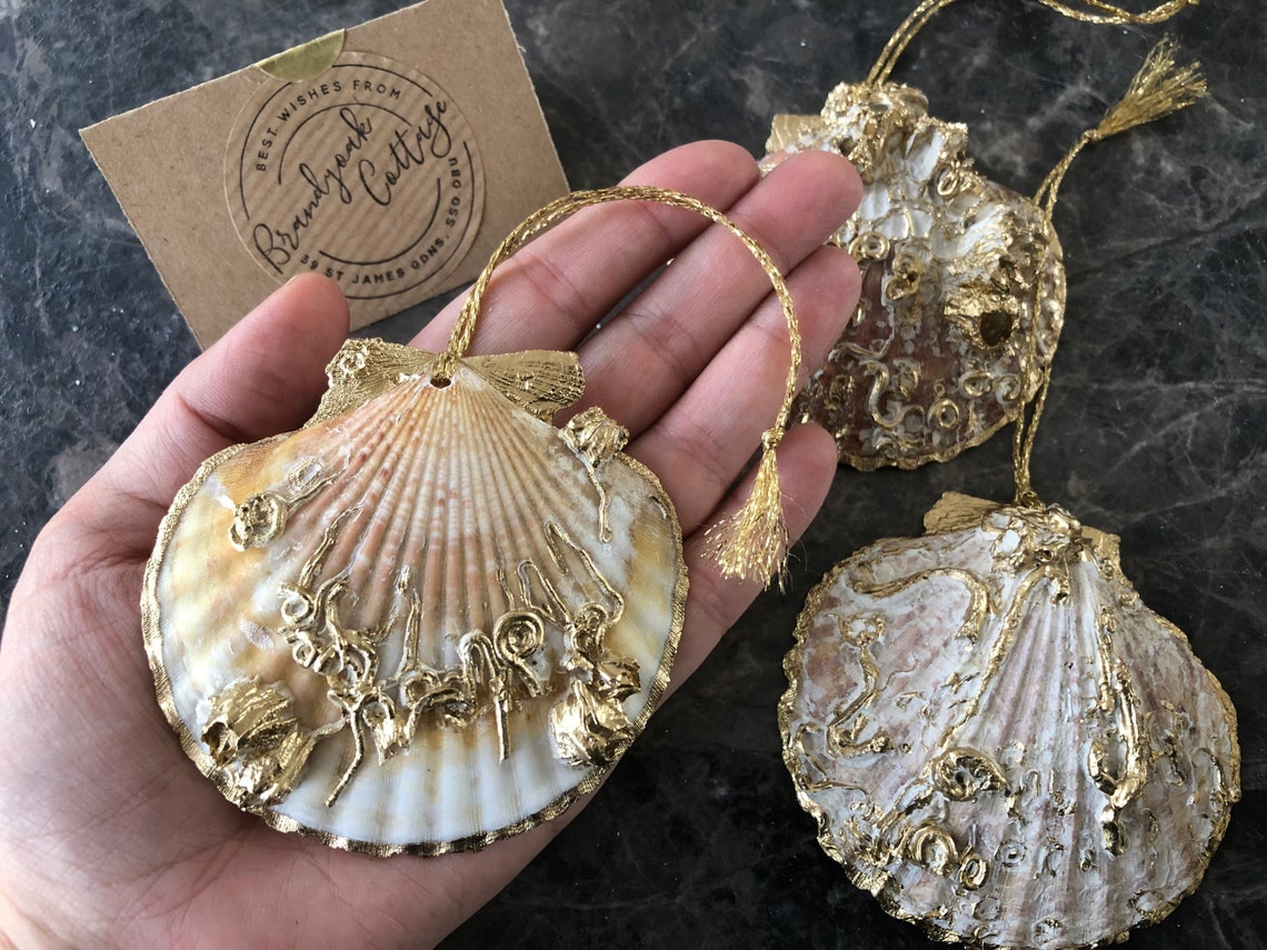 Hanging Shells Gilded Scallop Decorations Barnacle Shell - Etsy