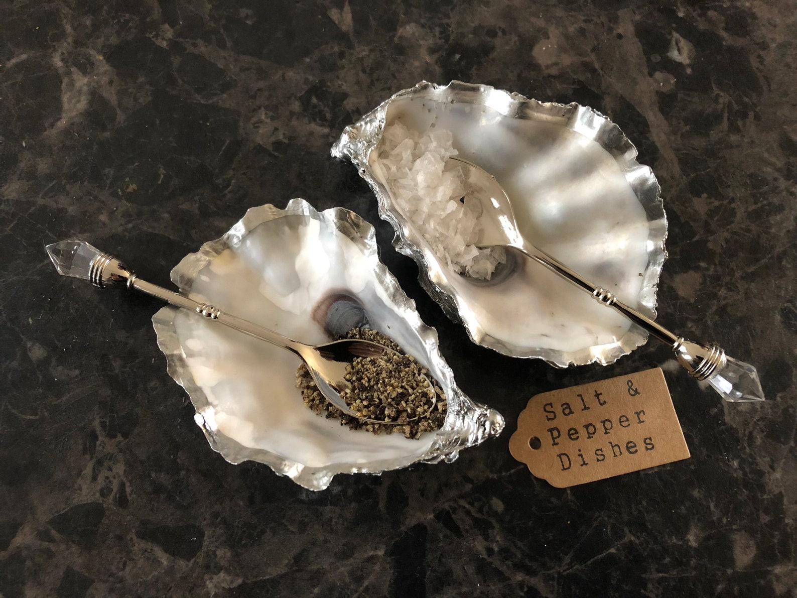 Pair of Silver Oyster Shell Salt & Pepper Cruet Dishes With | Etsy