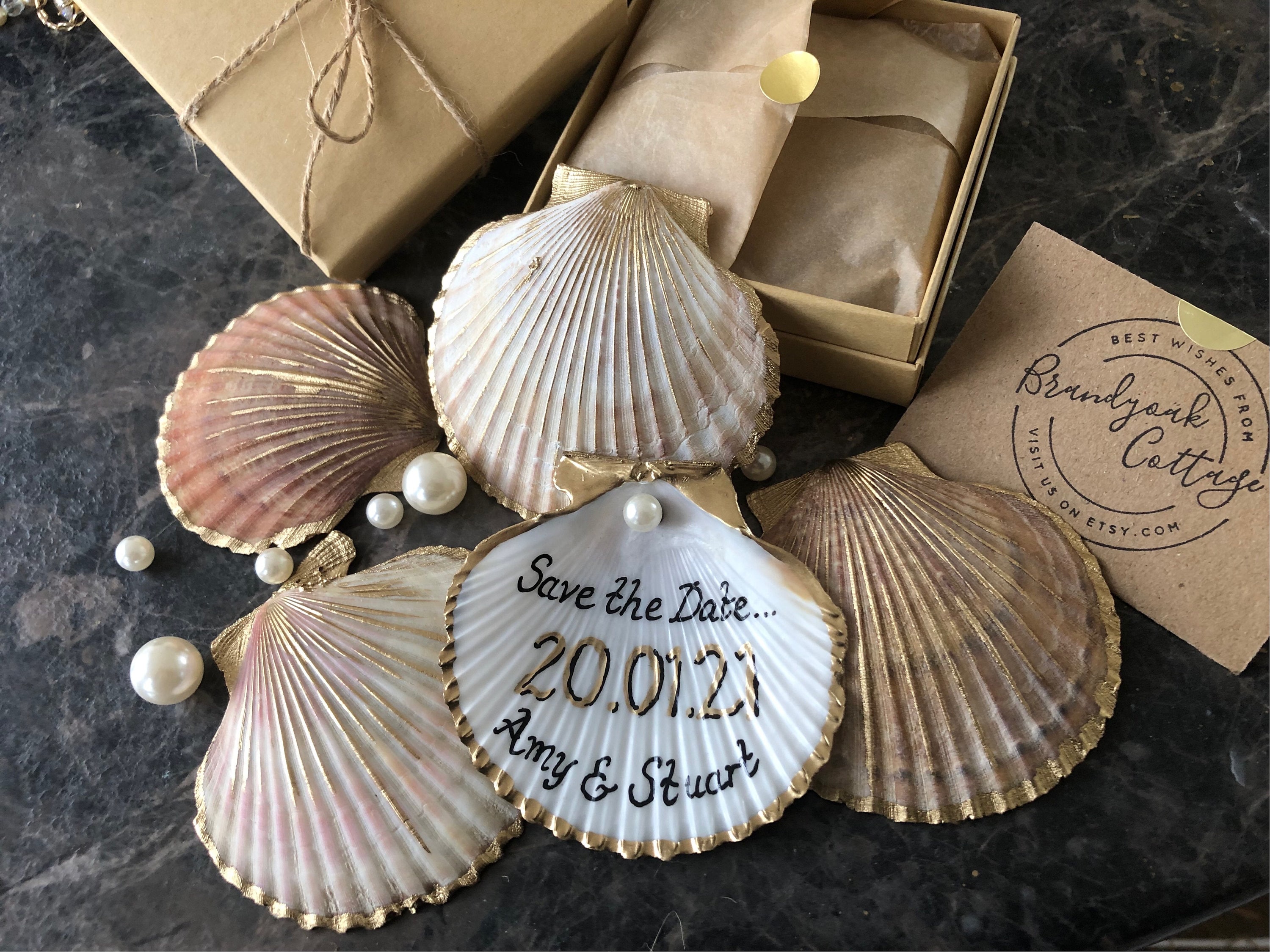 Shell Save the Date | Beach Wedding Save the Dates With Personalised ...