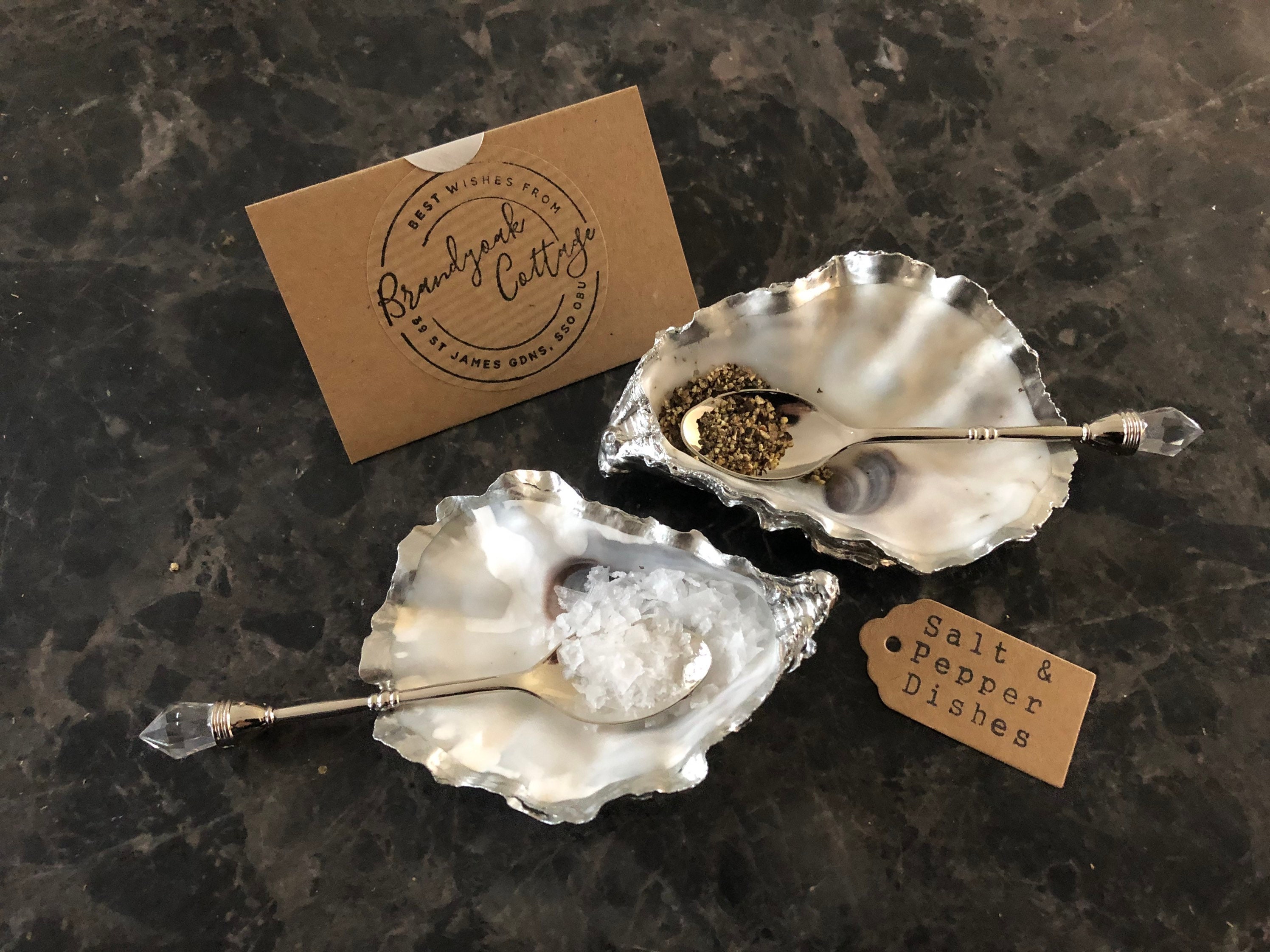 Pair of Silver Oyster Shell Salt & Pepper Cruet Dishes With Matching ...