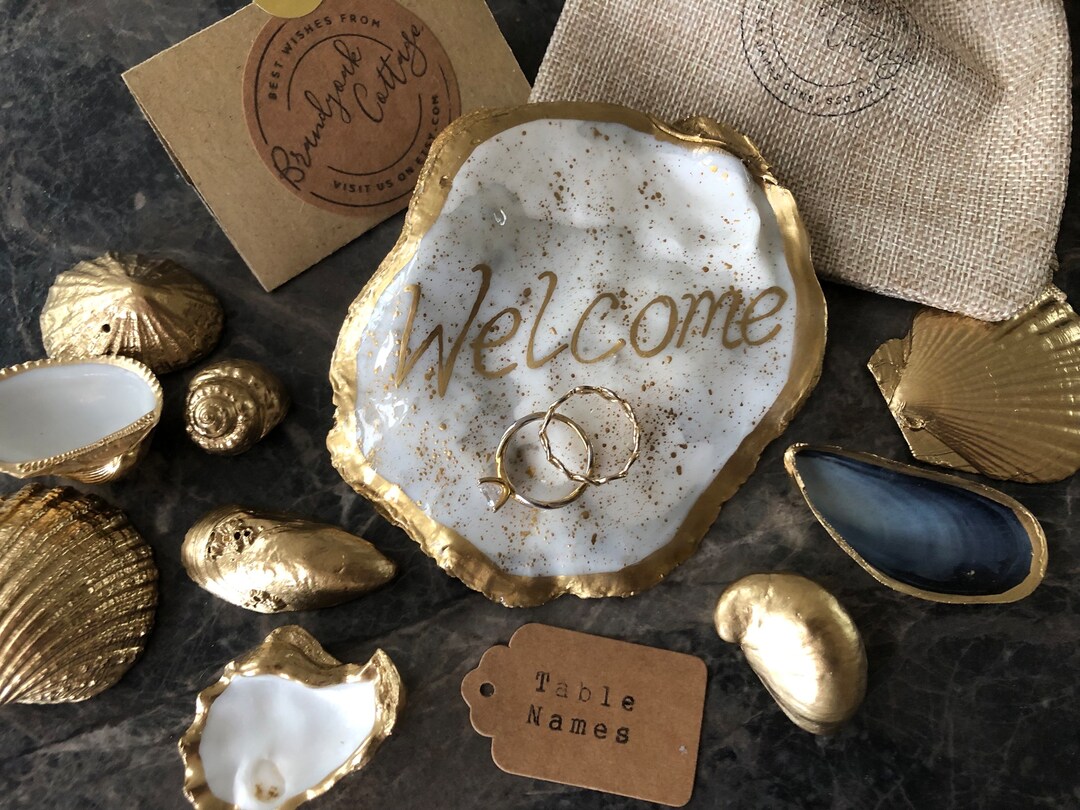 Gilded Oyster Shell Welcome Sign | Wedding Welcome Table Personalised ...