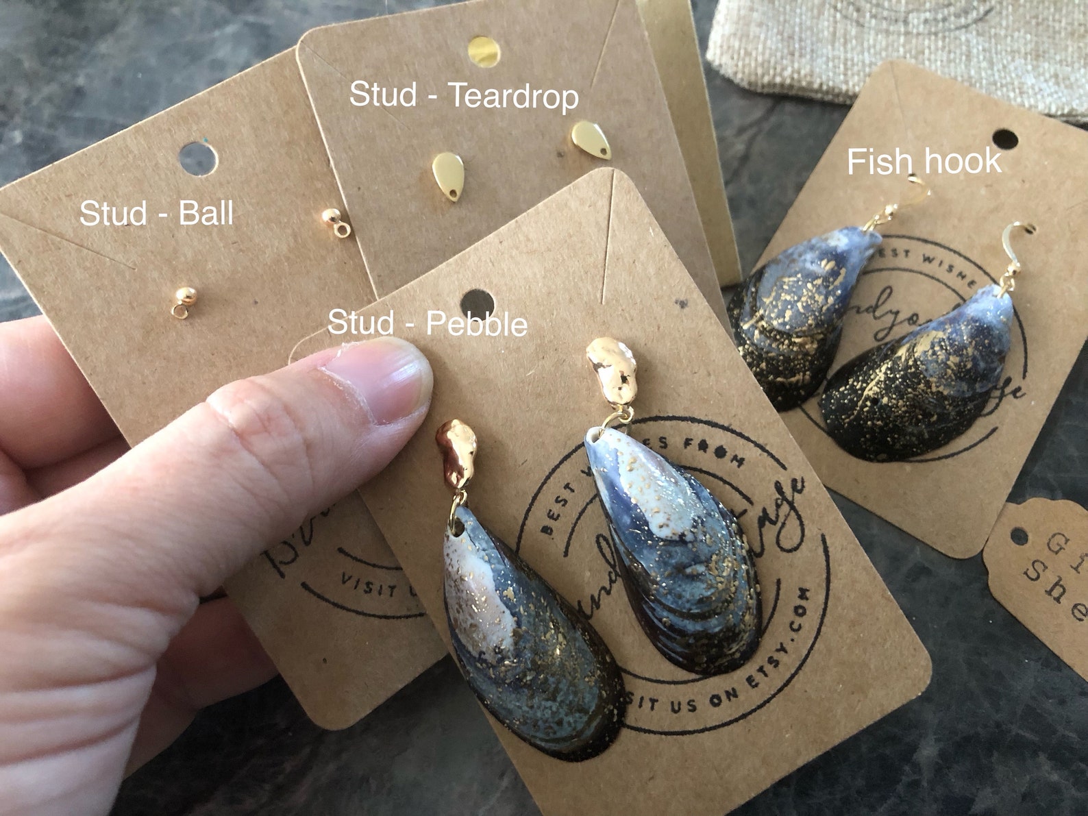 Gilded Real Mussel Shell Earrings | Gold Spatter Seashell Earrings With ...