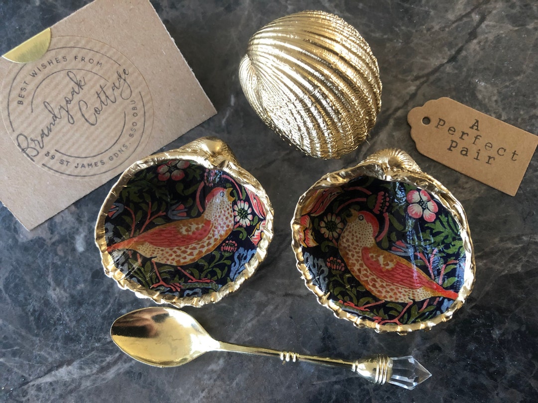 William Morris Salt Cellar Gift Perfect Pair of Gold Cockle Shell Salt ...