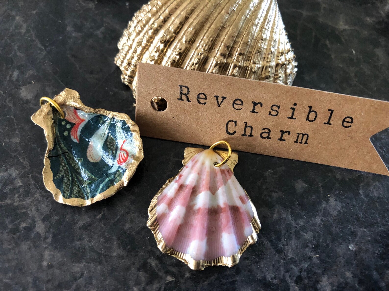 Reversible William Morris Shell Charm for Pendant Necklaces, Key Rings ...