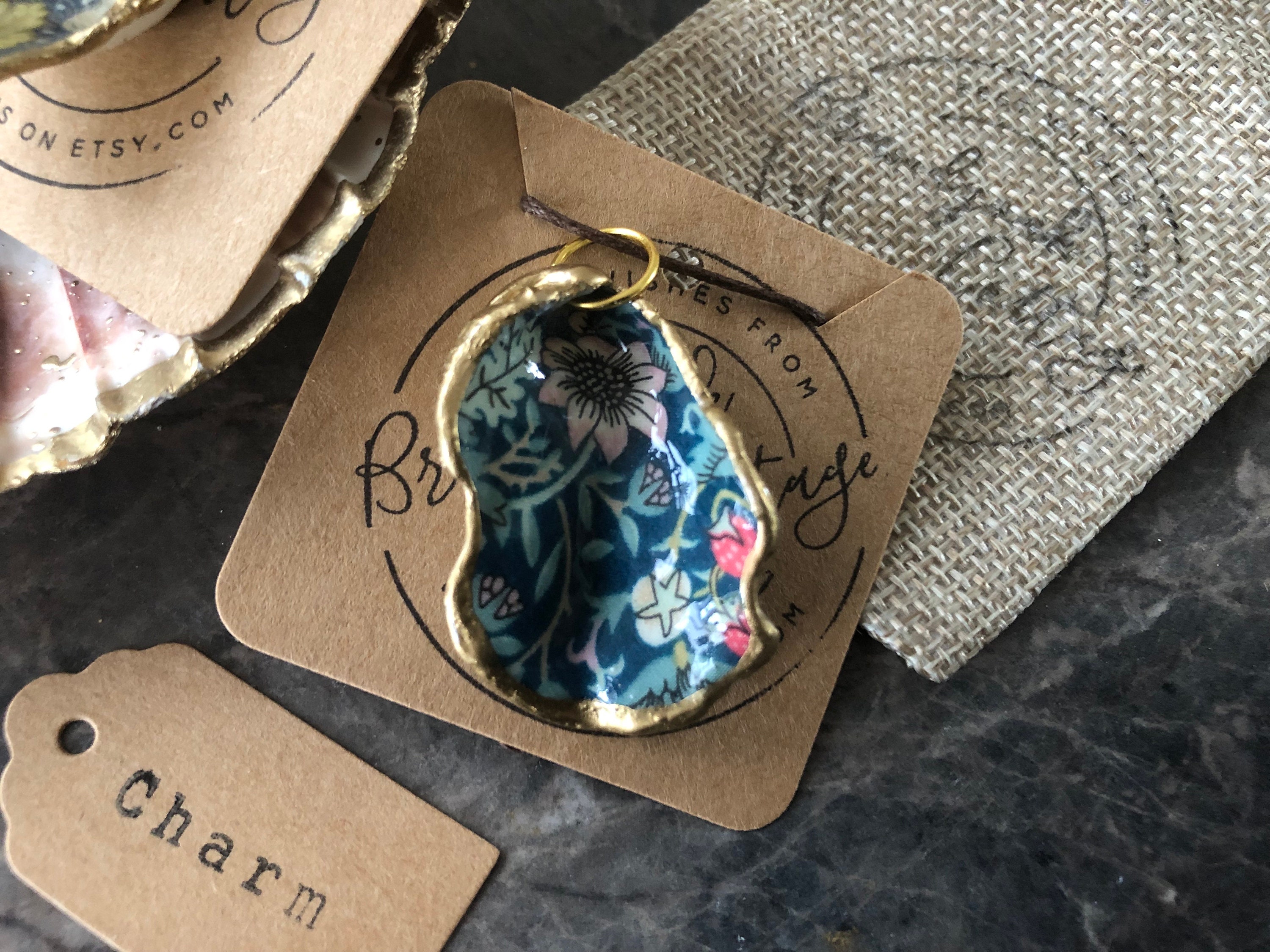 William Morris Oyster Necklace Charm or Oyster Pendant in Green ...