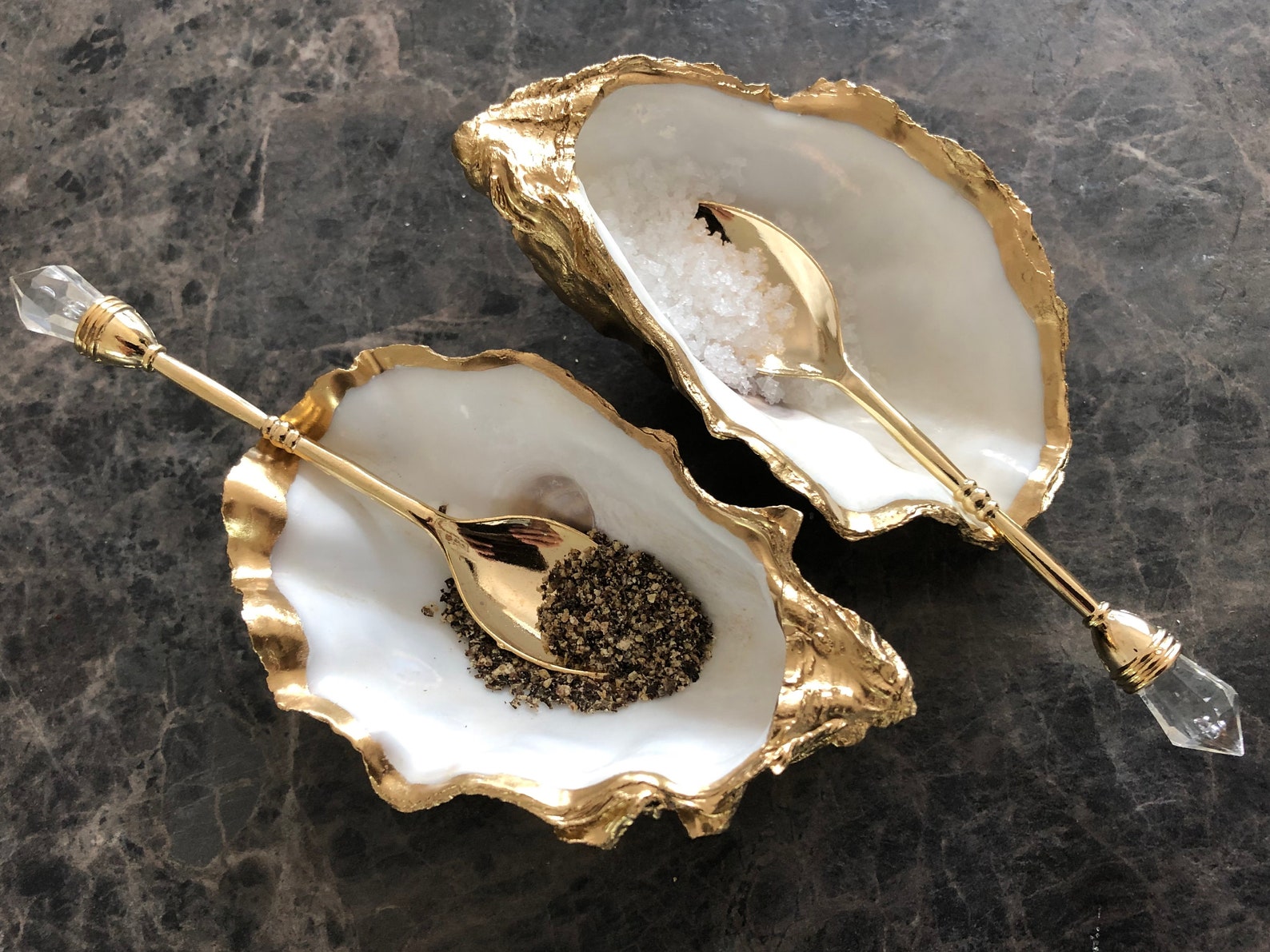 Pair of Gold Oyster Shell Salt & Pepper Cruet Dishes With - Etsy