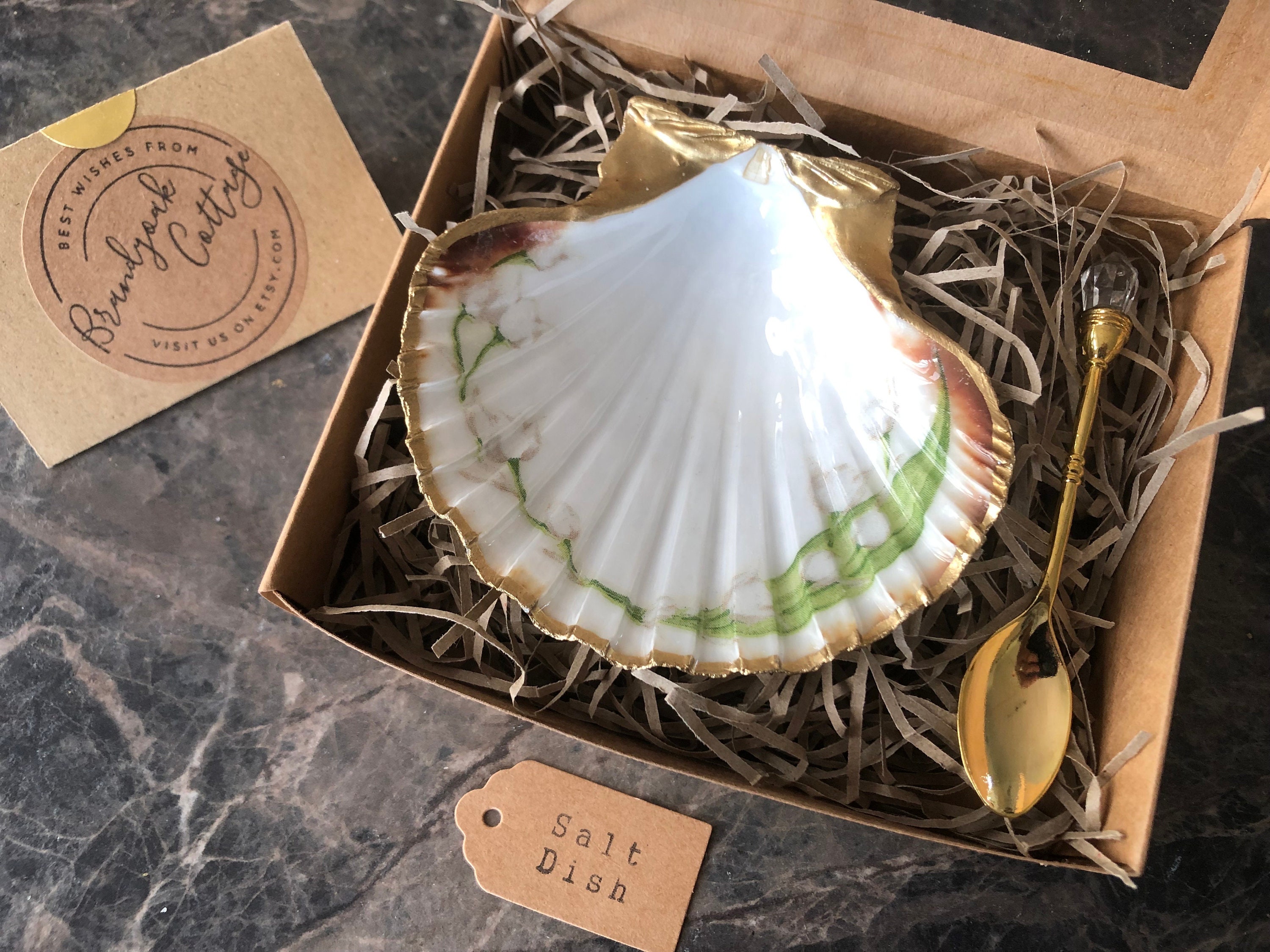 Lily of the Valley Gold Scallop Shell Salt & Pepper Cruet Dishes With ...