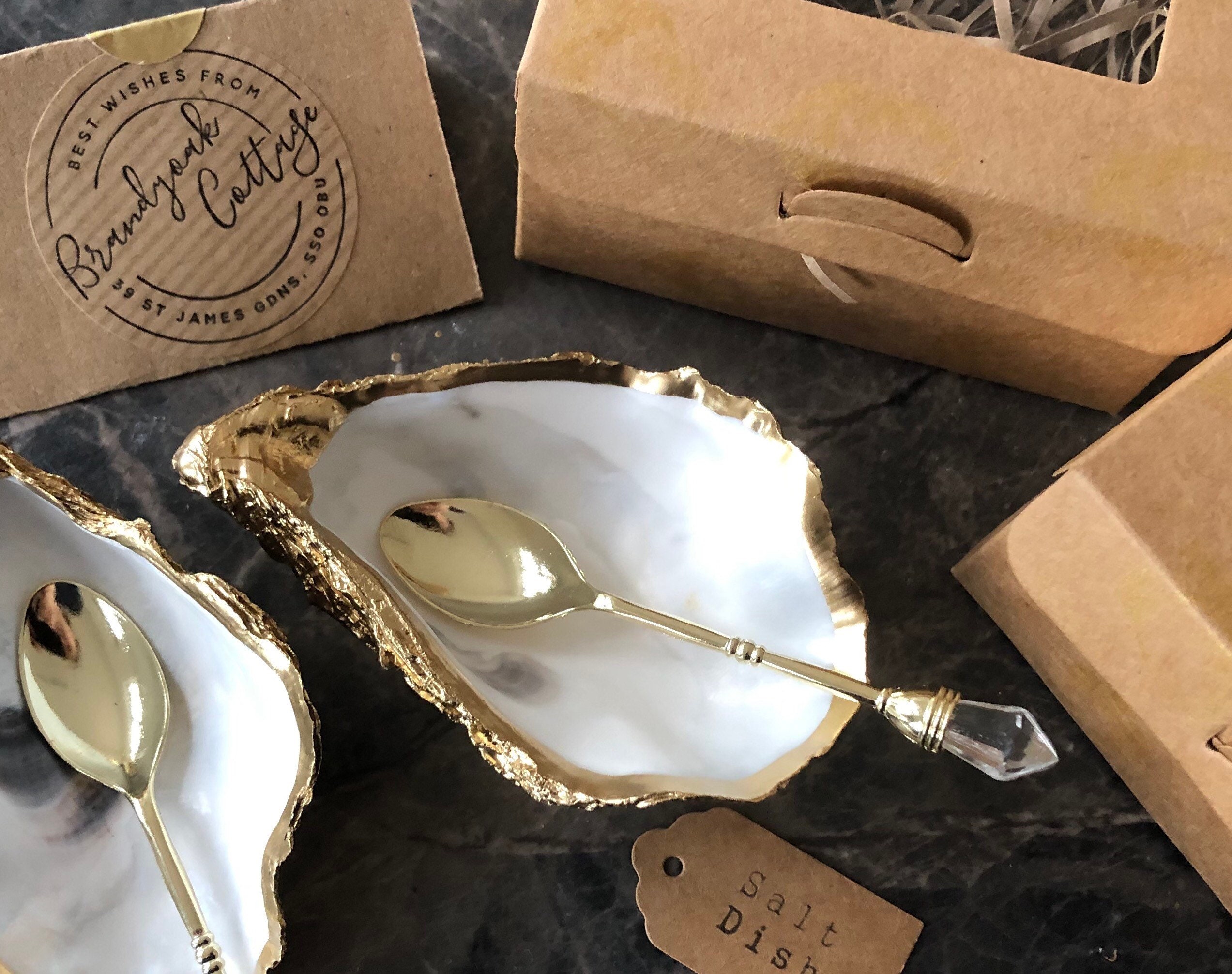 Single Gold Oyster Shell Salt Cellar With Golden Spoon - Etsy UK