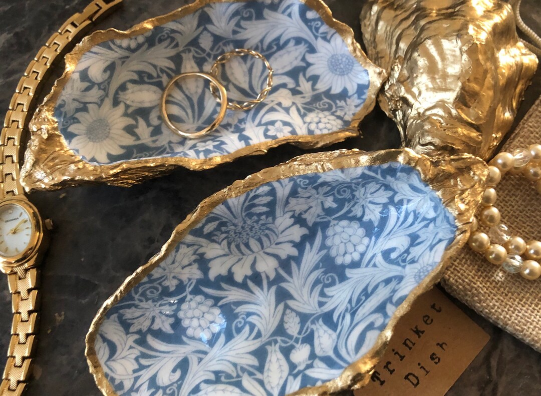William Morris Blue Shell Sunflower Gold Oyster Shell Gift Trinket Dish ...