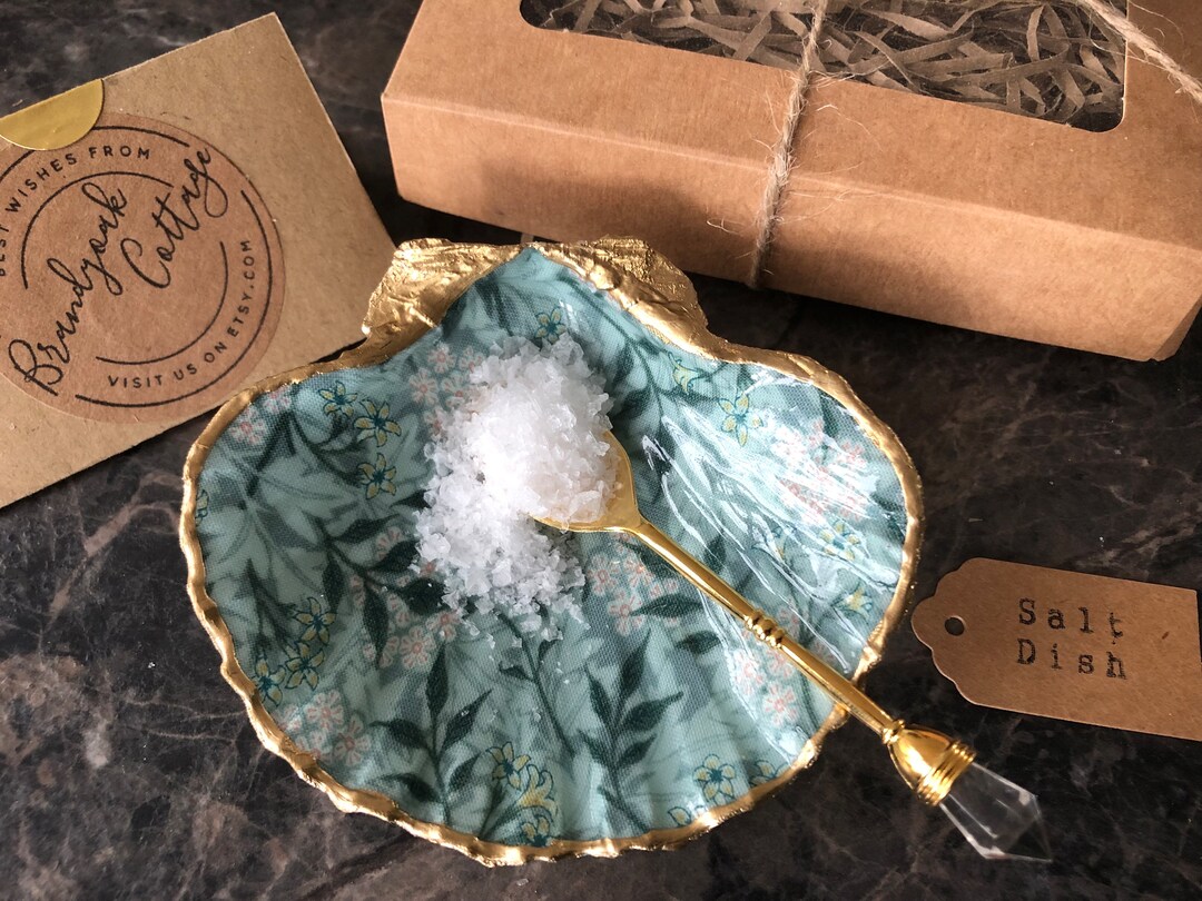 William Morris Jasmine Shell Salt Dish With Golden Spoons | Shell Salt ...