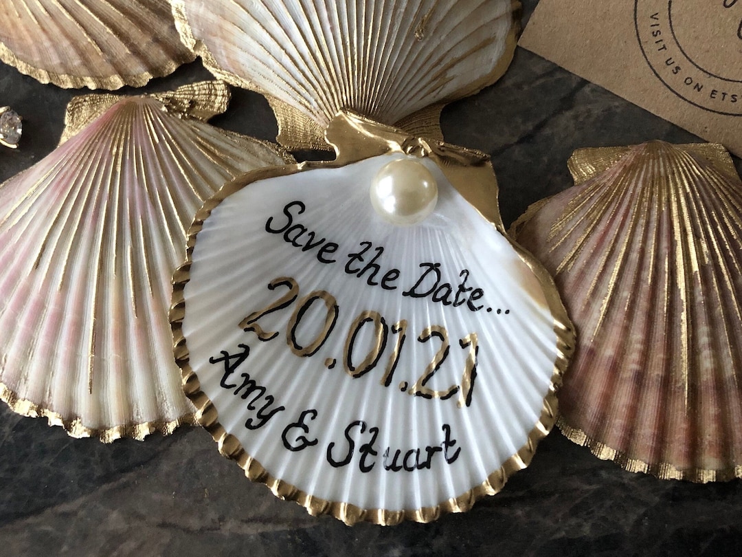 Shell Save the Date | Beach Wedding Save the Dates With Personalised ...