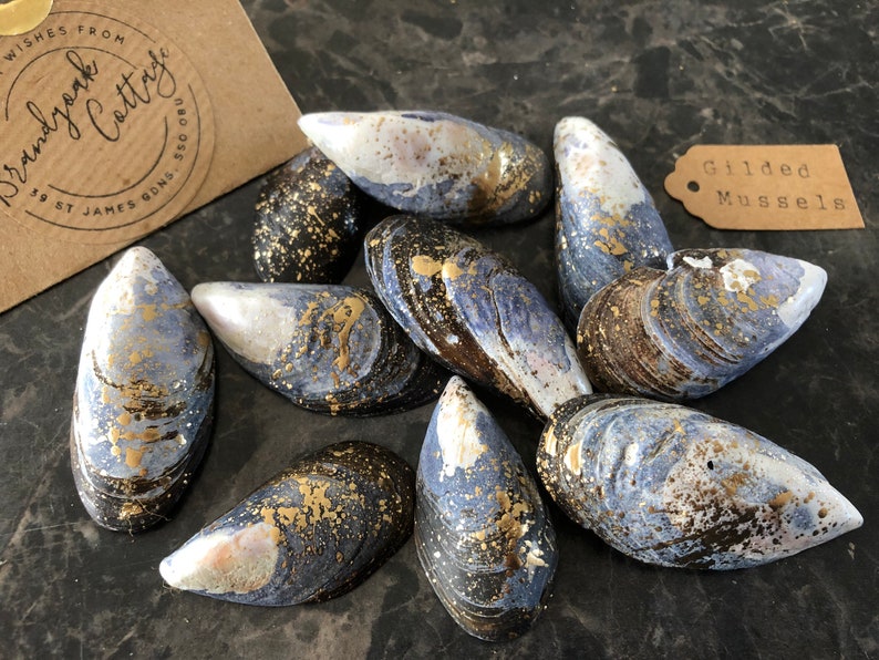 Gilded Mussel Shells Gold Spatter & Natural Table Decor Beach - Etsy