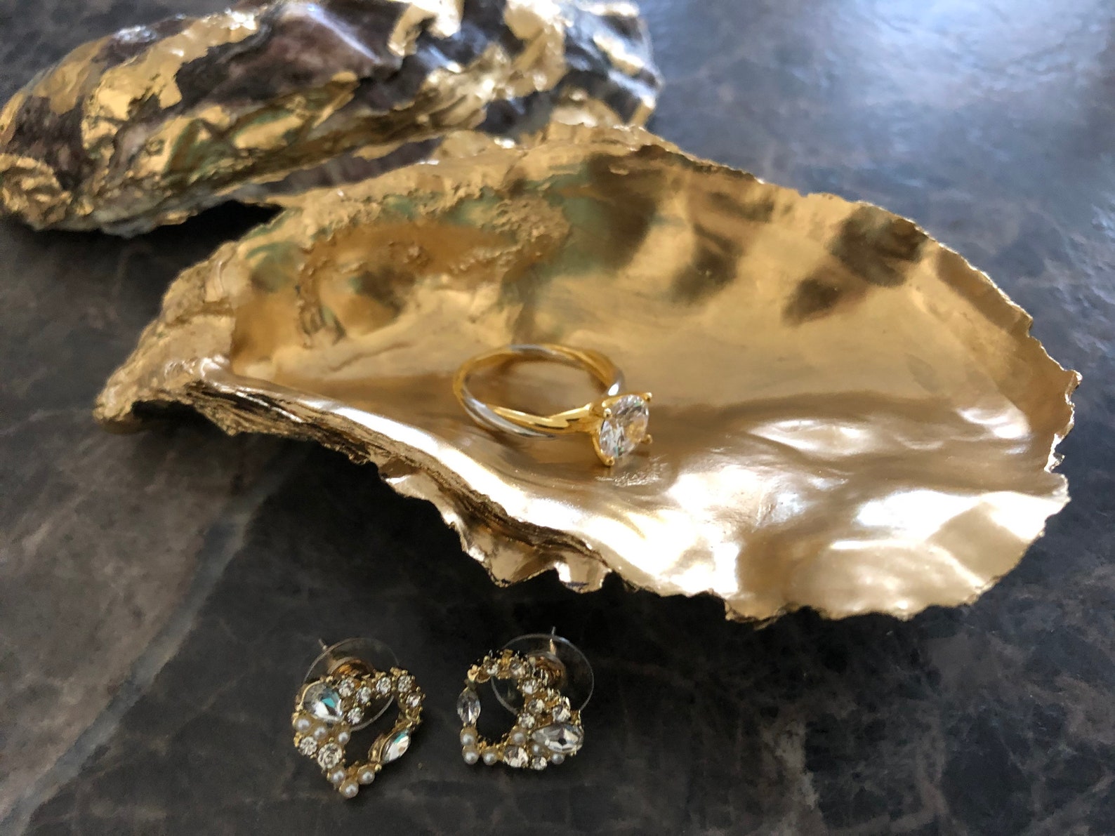 Gold Oyster Shell Jewellery Dish With Natural & Gold Reverse | Trinket ...