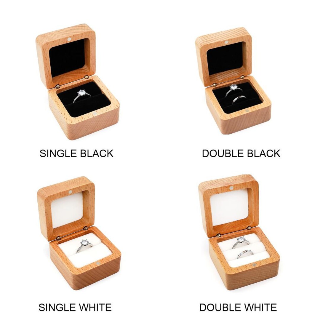 Wooden Square Ring Presentation Box for 1 or 2 Rings - White or Black ...
