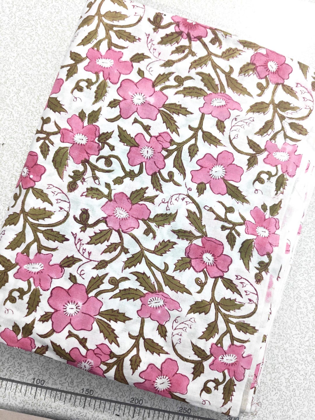 Hand Block Print Cotton Fabric: Indian Floral Material by the Yard - Etsy