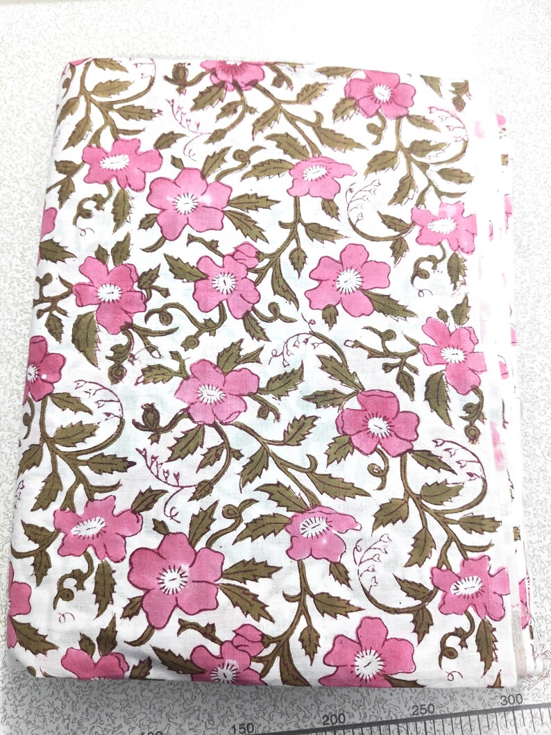 Hand Block Print Cotton Fabric: Indian Floral Material by the Yard - Etsy