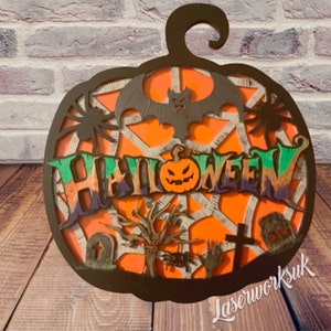 Halloween Scary Pumpkin Wooden 3D Layered Spooky Sign Wall or Door ...