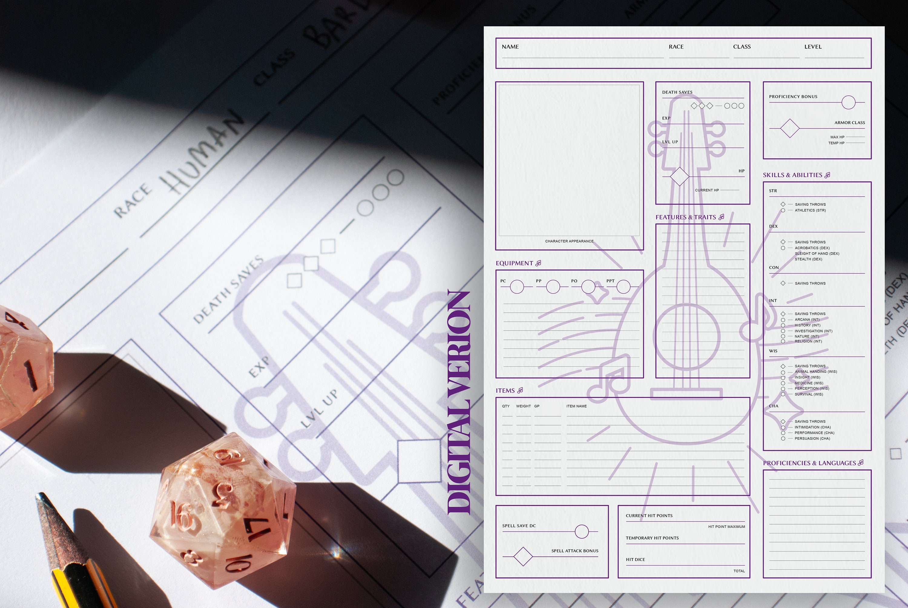 Hoja De Personaje: Bardo, Paladín Y Arquero Pack / Minimal Style / Essentials / Clean Design ...