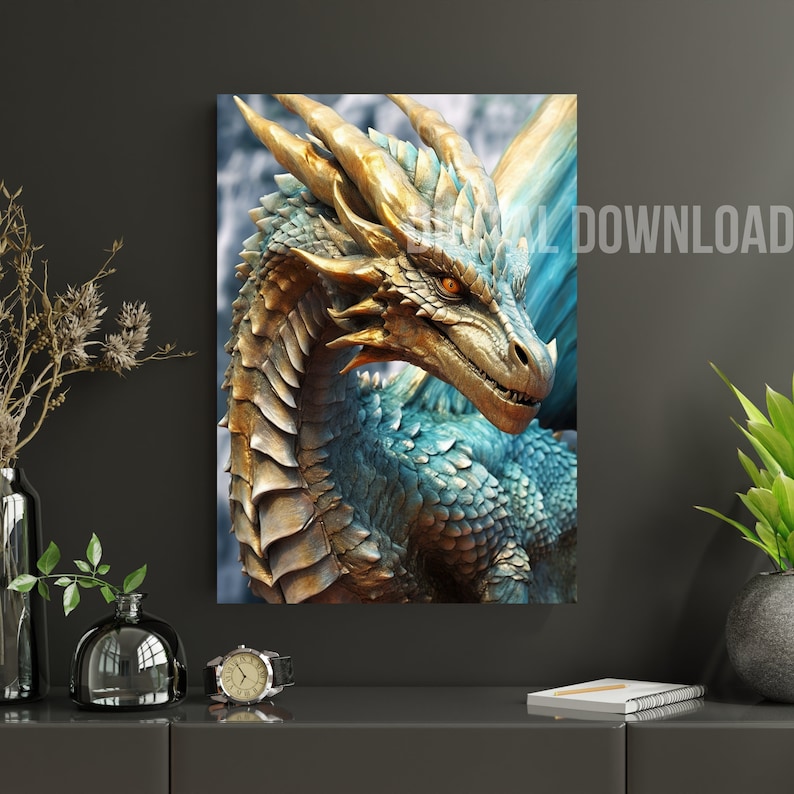 Wall Art Green Dragons Fantasy Art Printable Poster, Fantasy Dragon ...