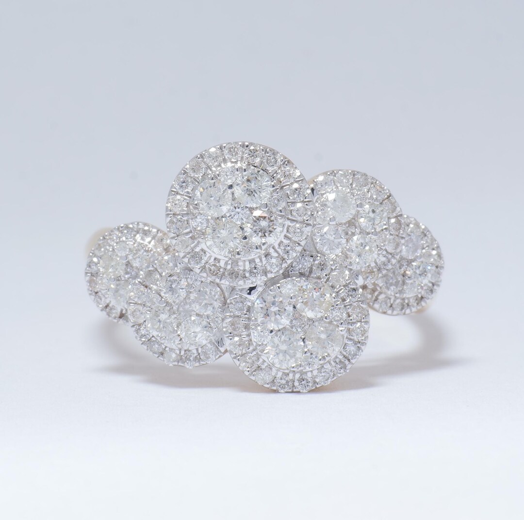 Cloud Diamond Ring, 14k Solid Gold, Cocktail Statement Ring, Illusion ...
