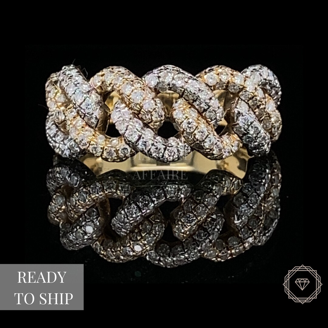 Miami Cuban Diamond Ring in 14K Gold, Eternity Band, Iced Out With ...
