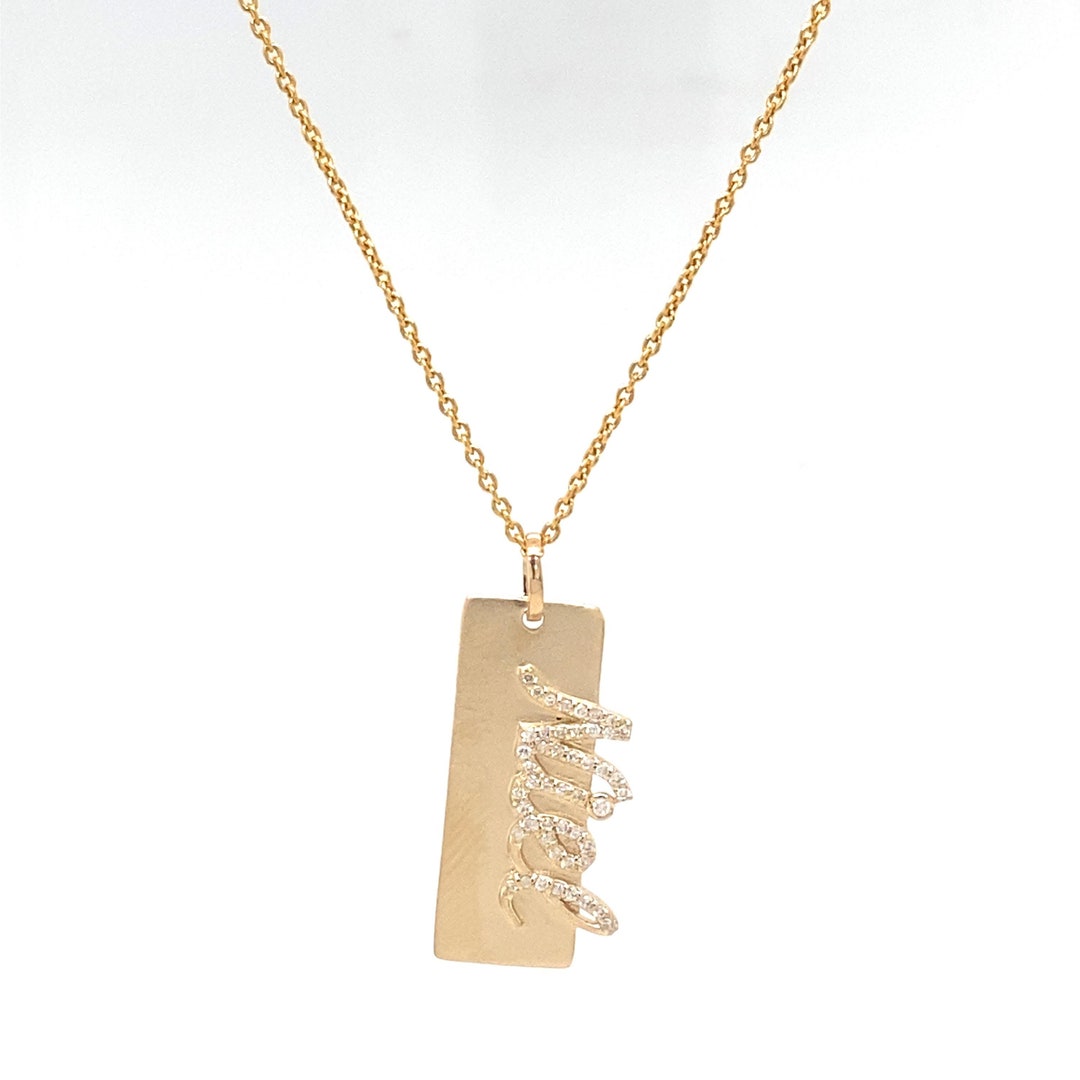 Personalized Name Pendant Necklace, 14k Solid Gold Diamond Letter ...