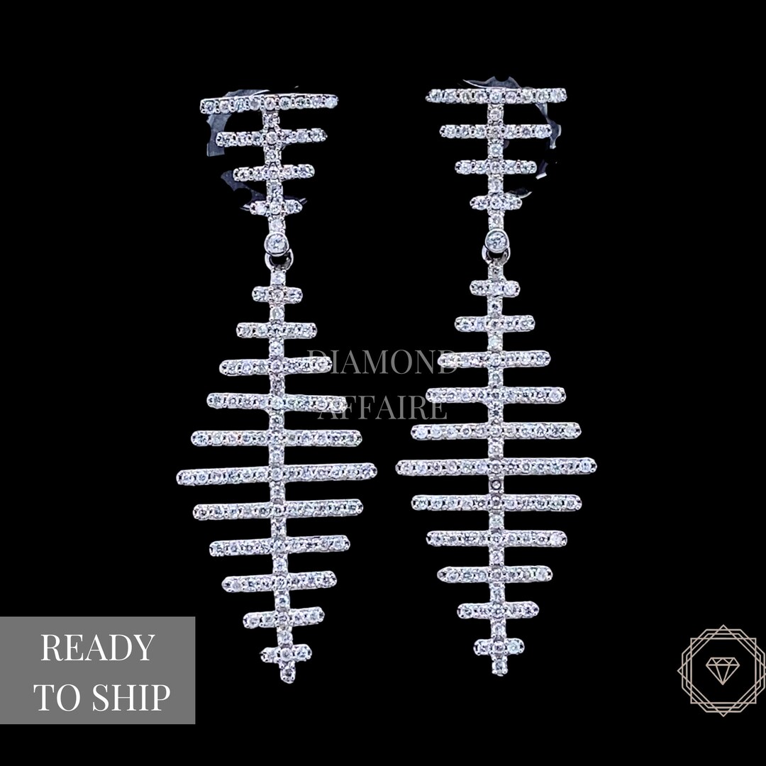 Dangle Diamond Earrings in 14k Solid Gold, Ladder Chandelier Earrings ...