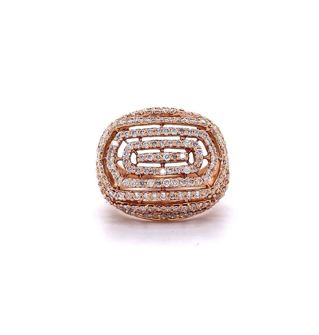 Concentric Oval Shape Diamond Ring, 14K Solid Gold, Natural Diamonds ...