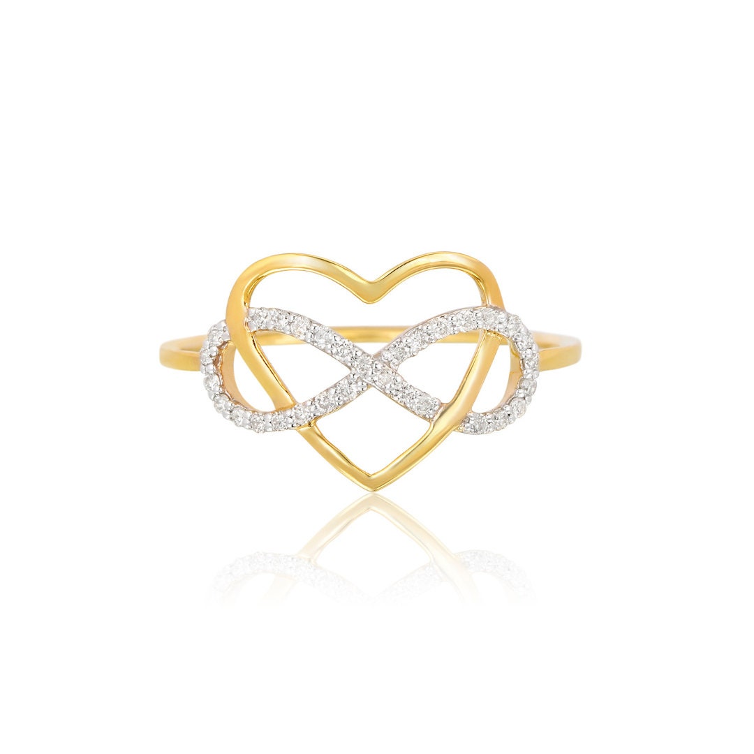 Infinity Heart Diamond Ring, 14k Solid Gold, Natural Diamonds, Gift for ...