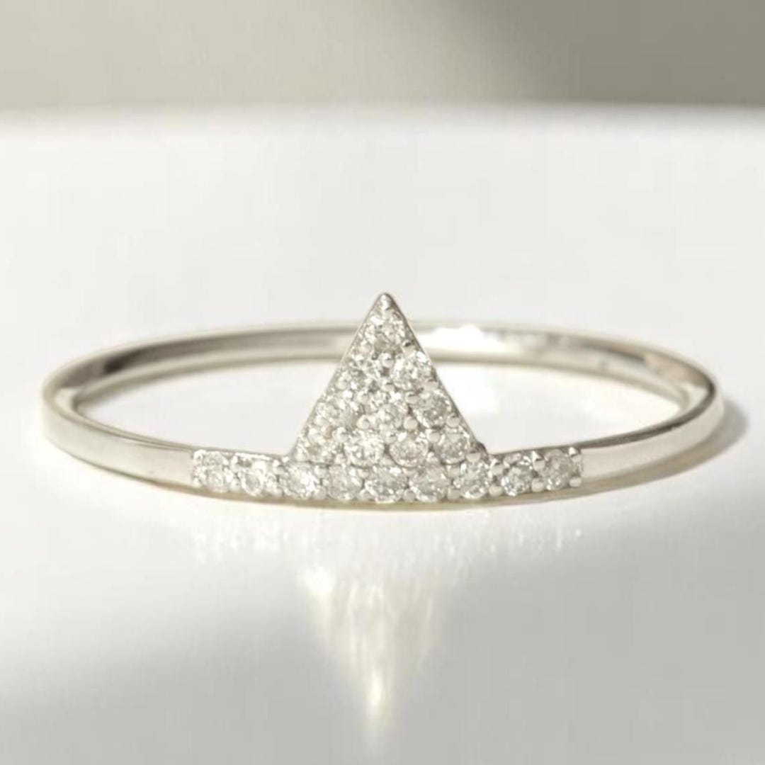 Triangle Natural Diamond Geometric Everyday Ring: 14k Solid Gold ...